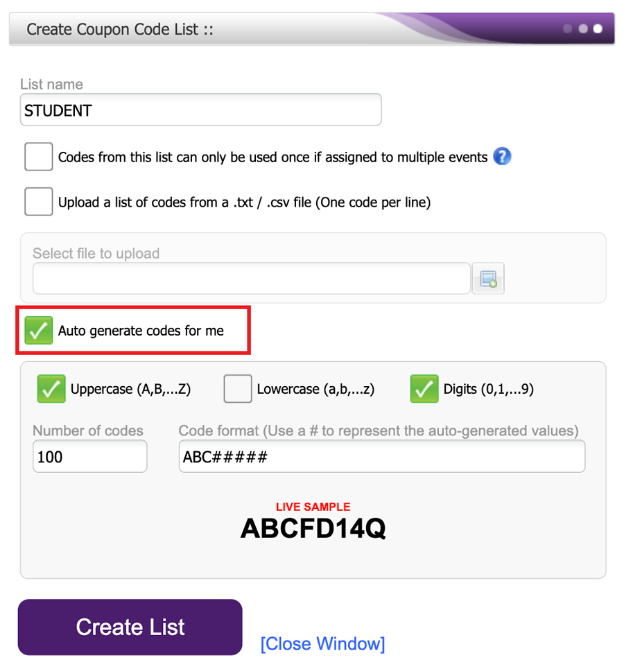 Adding promo codes to an existing list – Purplepass