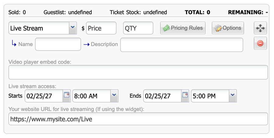 Creating a live stream ticket type option – Purplepass